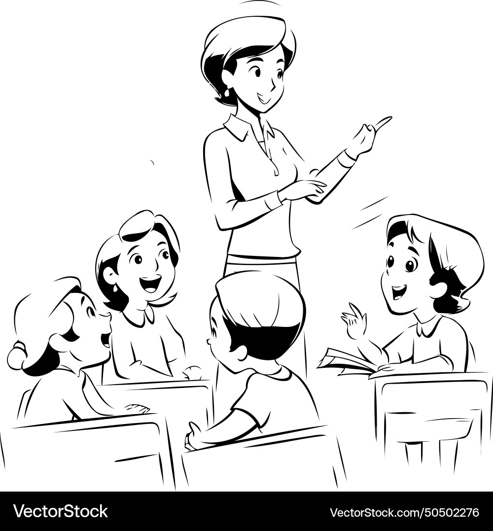 Teacher talking to children in the classroom Vector Image