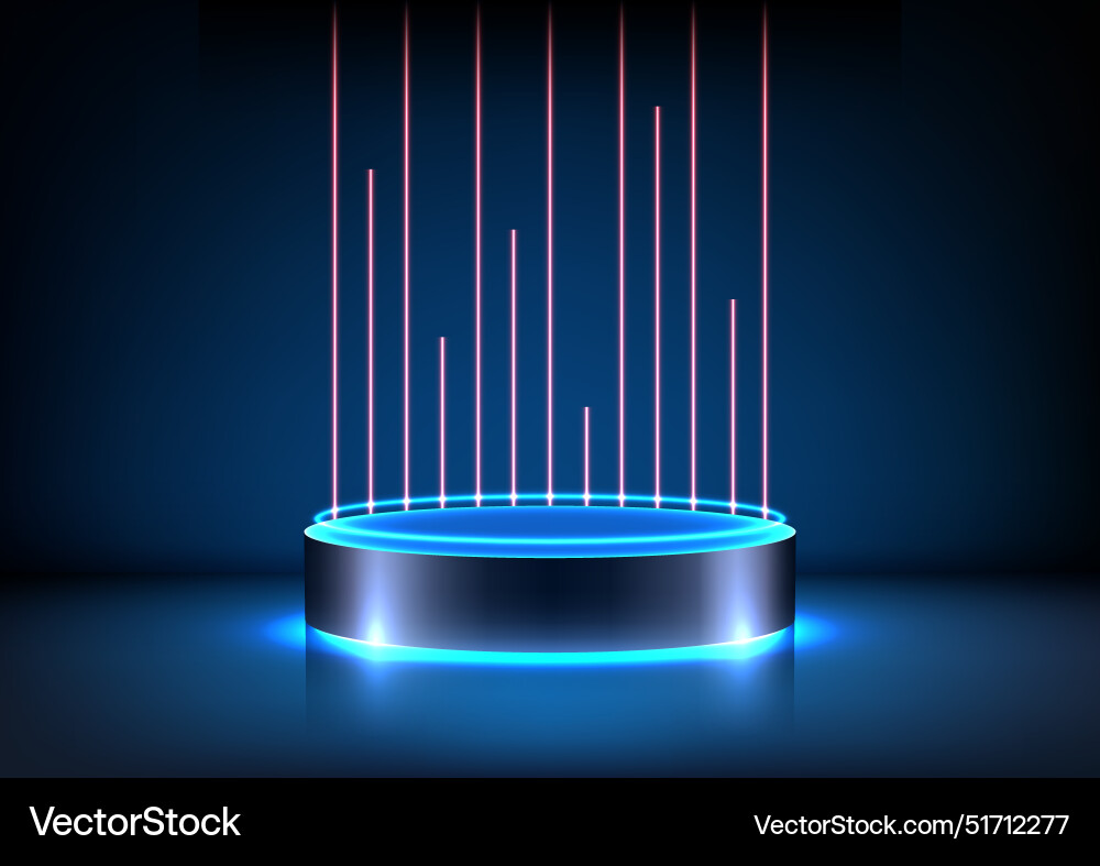 3d realistic blue color podium with laser neon Vector Image