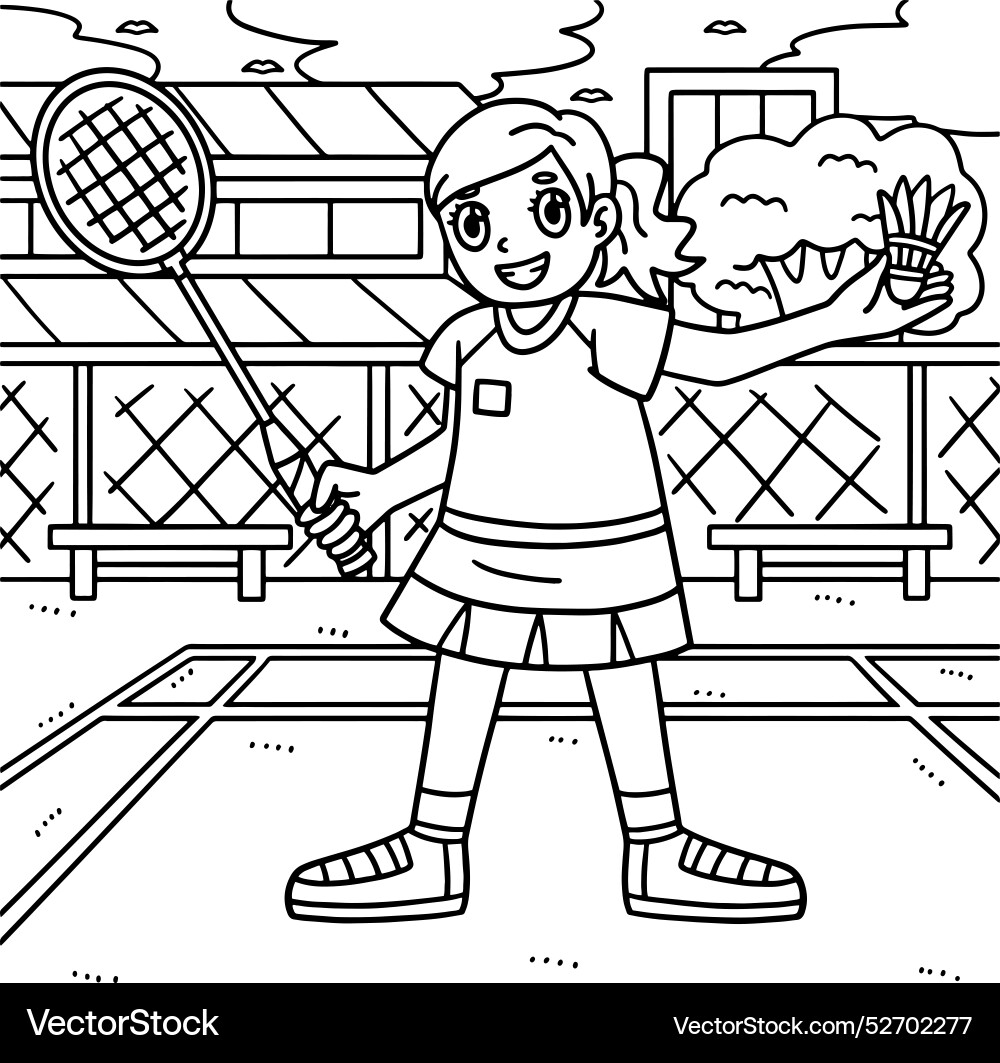 Badminton player racket and shuttlecock coloring Vector Image