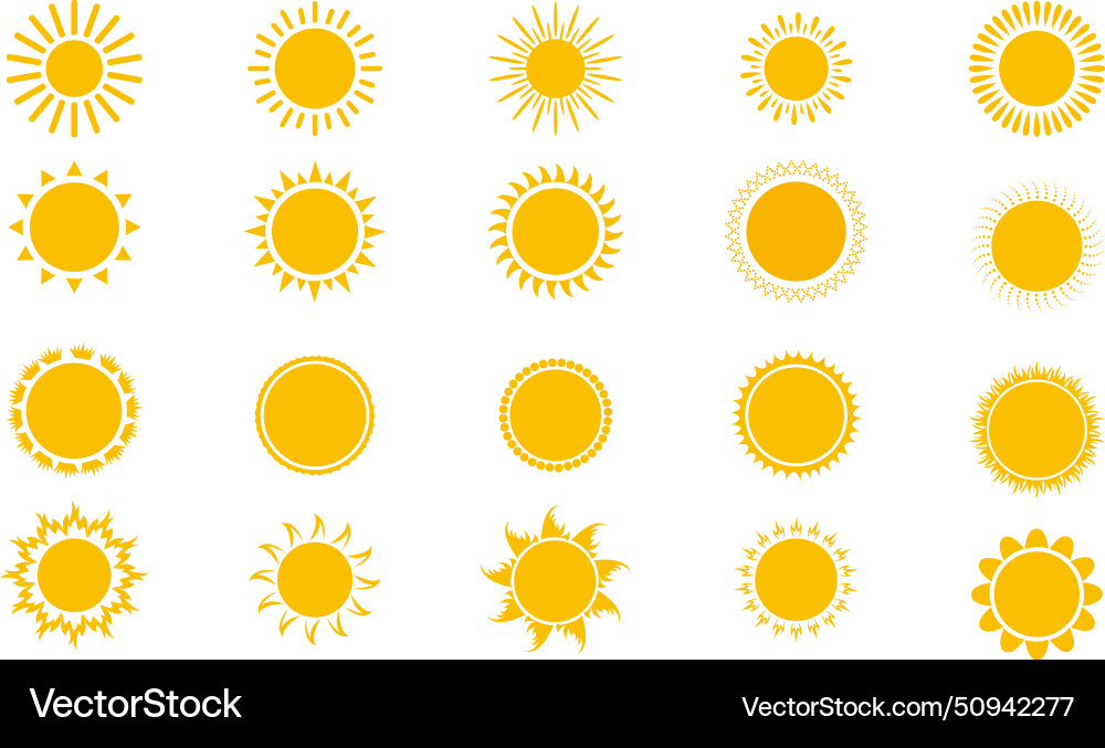 Collection of yellow sun Royalty Free Vector Image