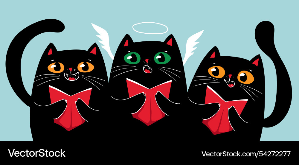 Kawaii character funny black cats singing Vector Image