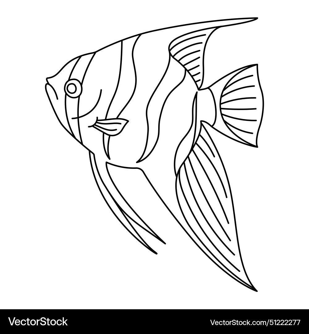 Tropical fish hand drawn line art coloring page Vector Image