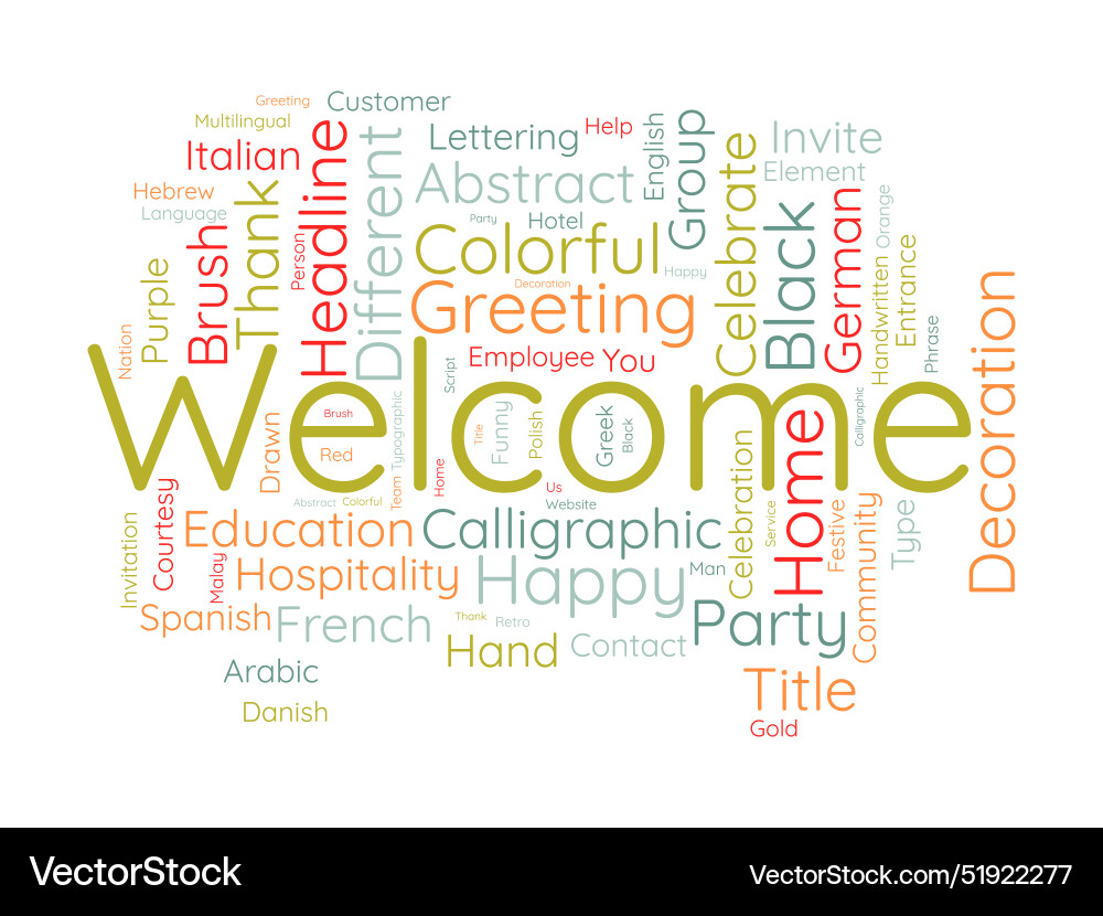 Welcome wordcloud template greeting concept Vector Image