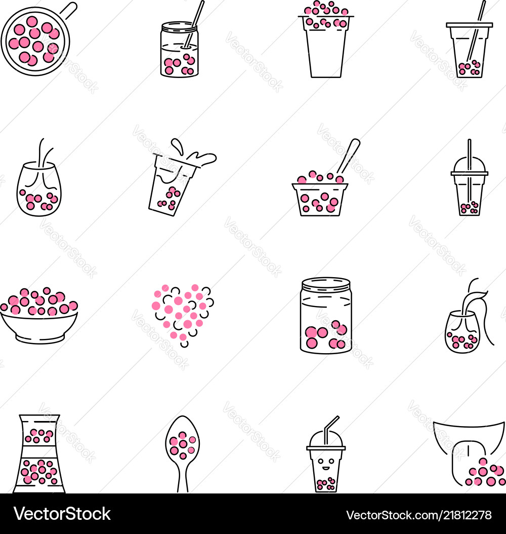 Bubble Tea Icon Set - Milk Boba Royalty Free Vector Image