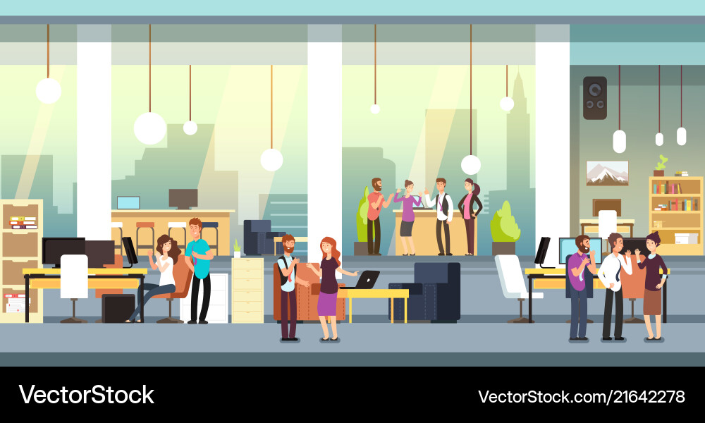 Coworkers in Open Office Space Royalty Free Vector Image