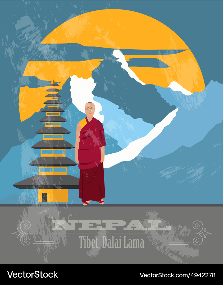Nepal landmarks retro styled image Royalty Free Vector Image