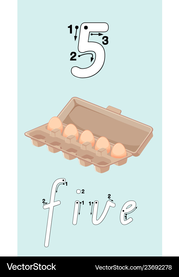Number five tracing guide Royalty Free Vector Image