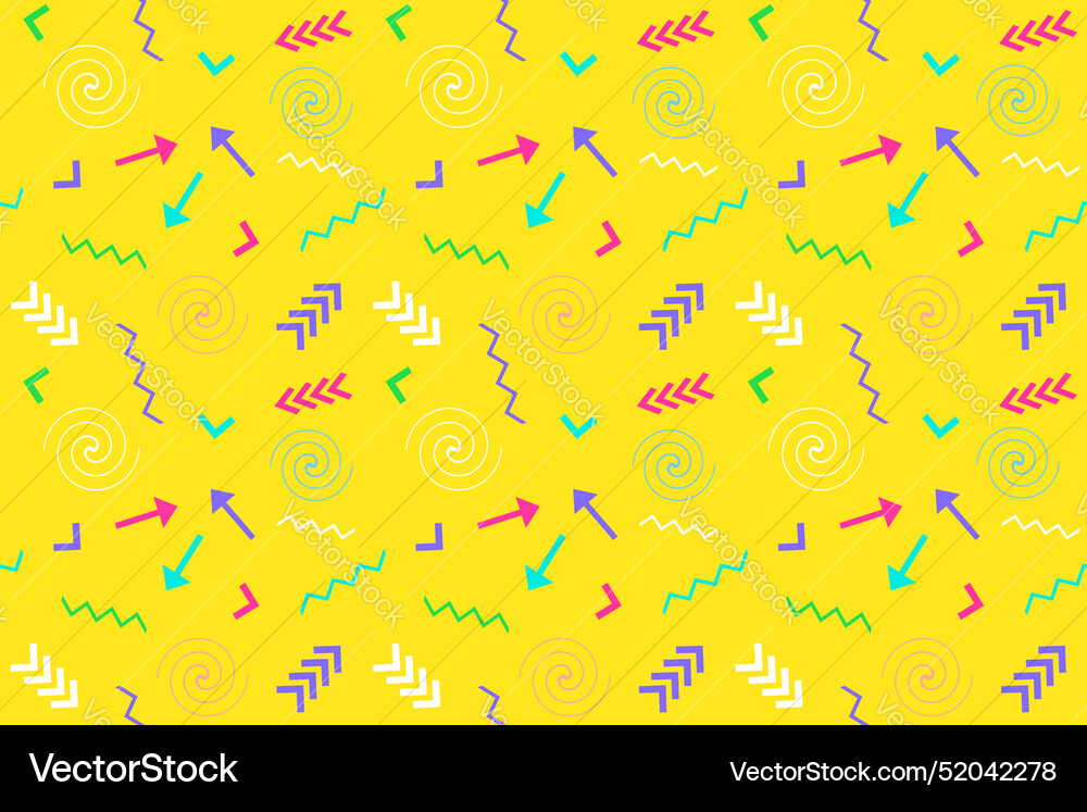 Vibrant memphis style seamless pattern with arrows