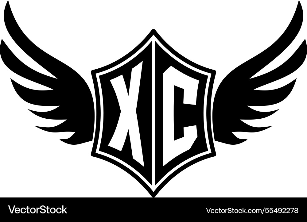 Xc logo emblem with winged and shield template Vector Image