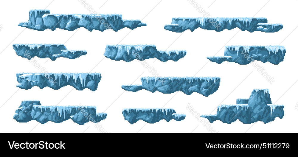 8bit arcade pixel art game ice and snow platforms Vector Image