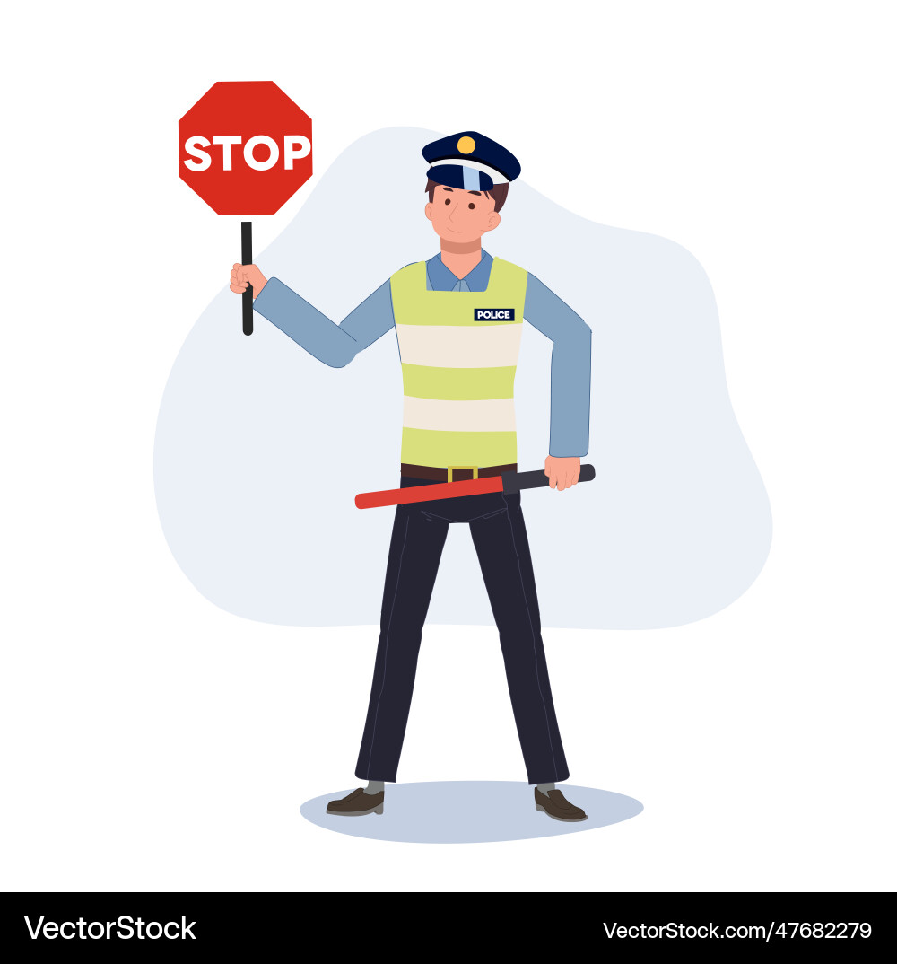 A traffic police holding stop sign Royalty Free Vector Image