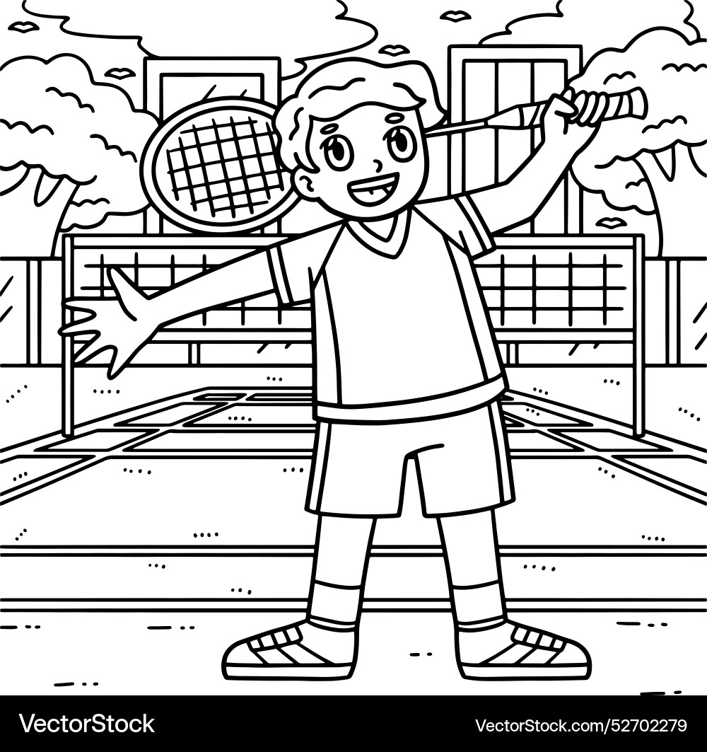 Badminton player with racket coloring page – Royalty-Free Vector ...