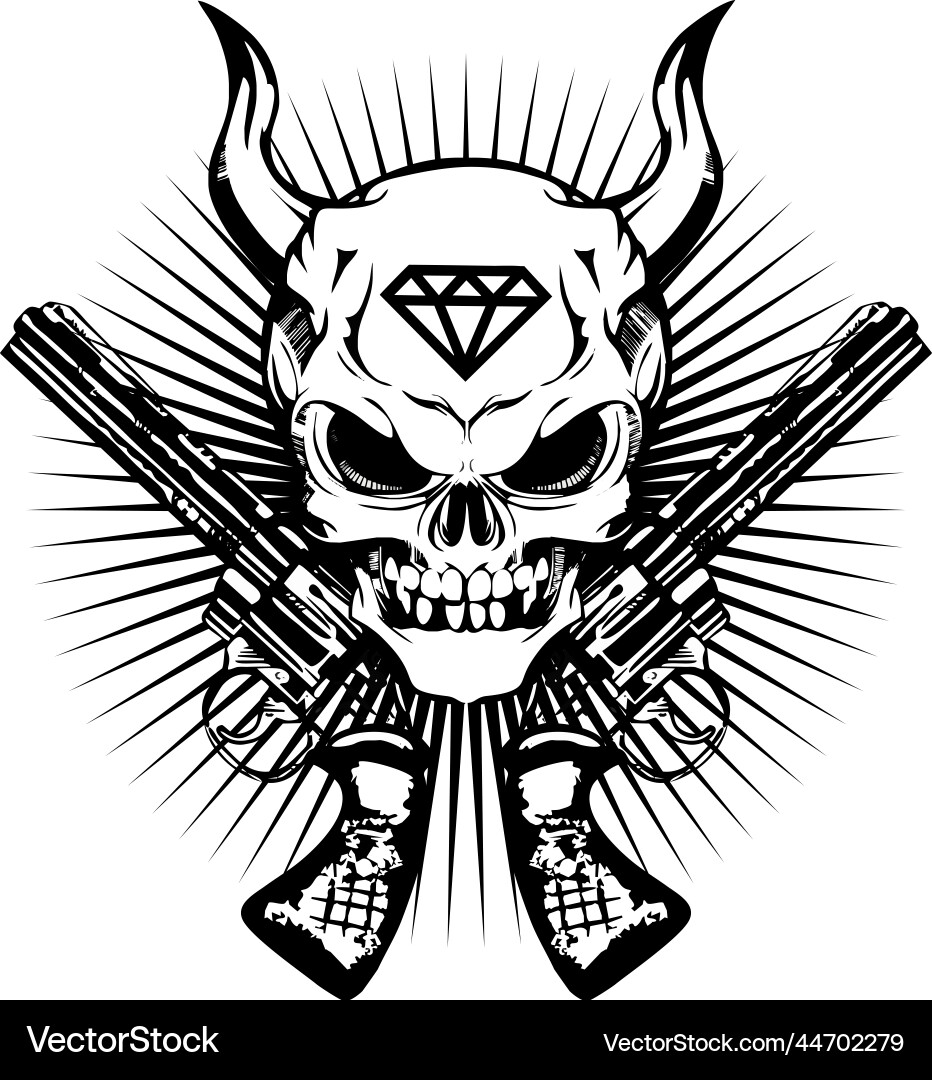 Demon skull and guns free Royalty Free Vector Image