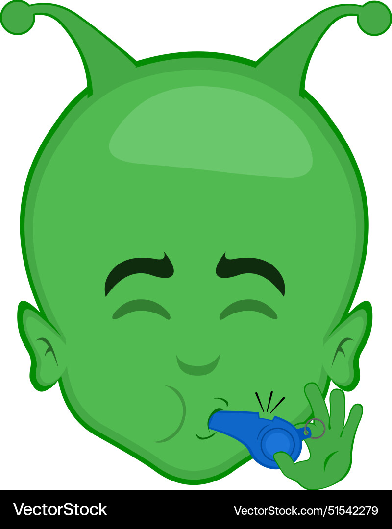 Green alien et head cartoon blowing whistle Vector Image