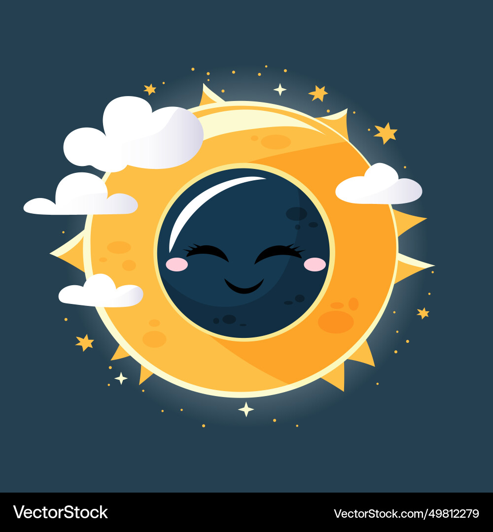 Hand drawn cute solar eclipse concept Royalty Free Vector