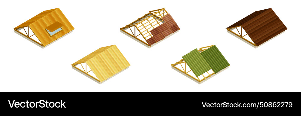 Isometric roofing construction part of building Vector Image