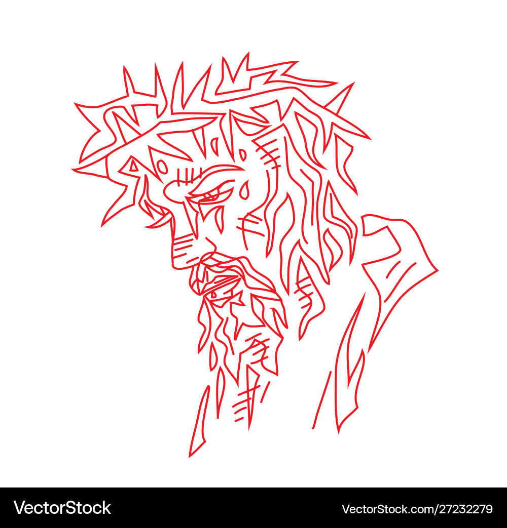 Jesus face sketch drawing Royalty Free Vector Image
