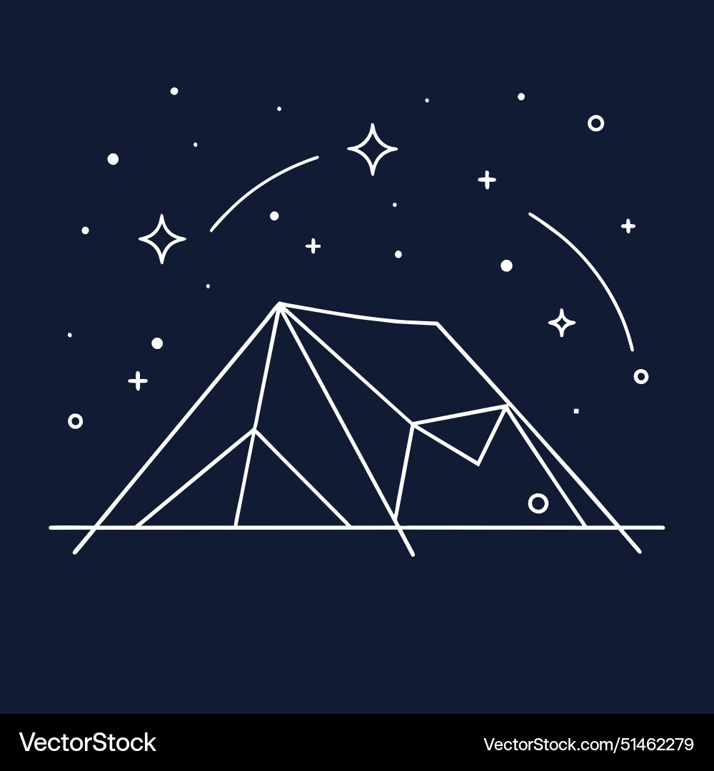 Minimalist line art camping tent pitched under Vector Image