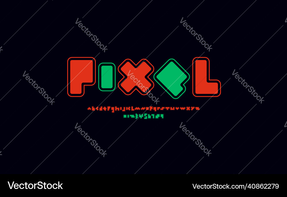 Pixel round font trendy alphabet Royalty Free Vector Image