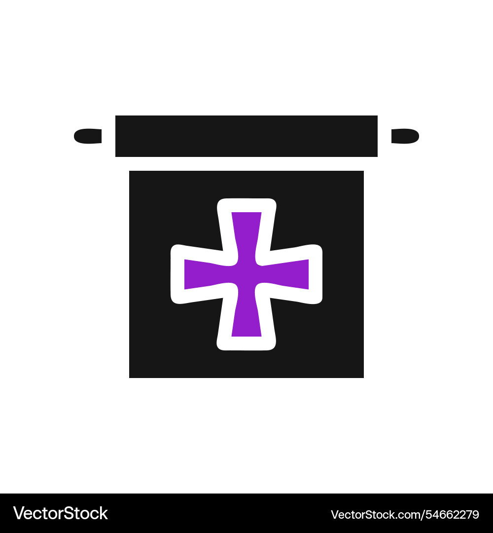 Purple cross on black flag icon concept Royalty Free Vector