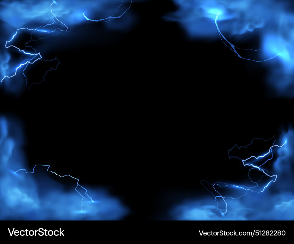 Blue lightning strikes and smoke effect frame Vector Image