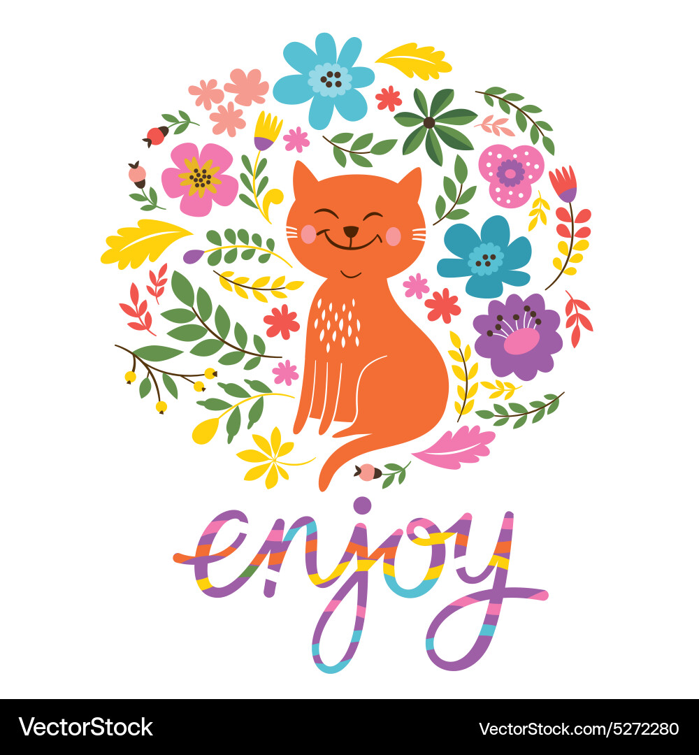 Cheerful Floral Enjoy Lettering Card Royalty Free Vector