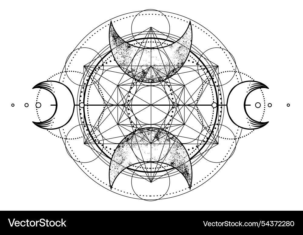 Metatron cube moon pagan wicca goddess Royalty Free Vector
