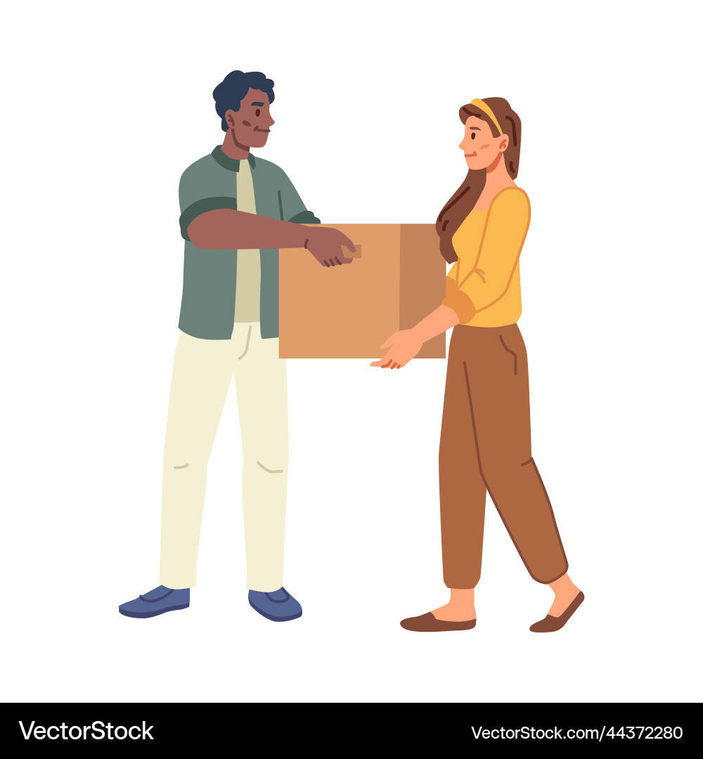 People moving boxes man and woman with package Vector Image