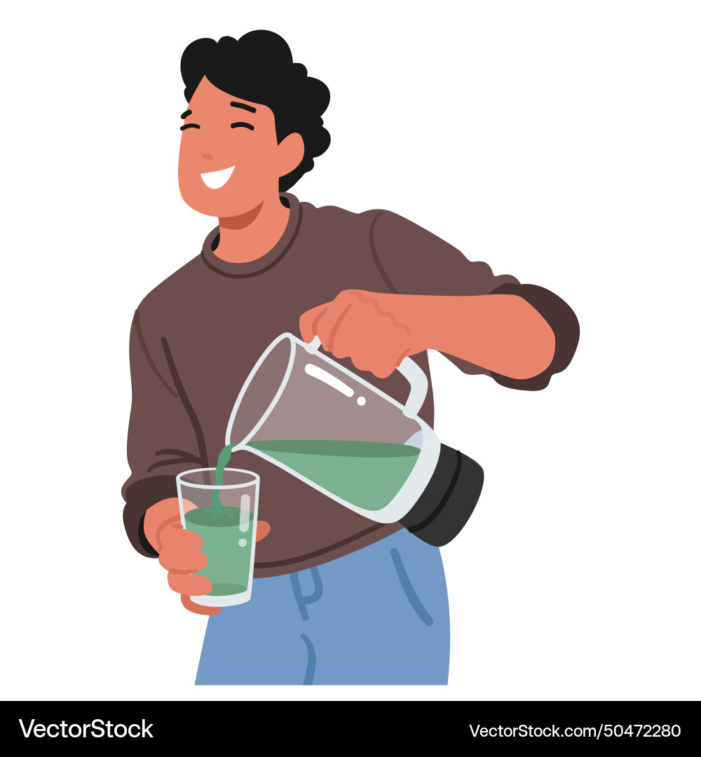 Salesman character skillfully pours freshly Vector Image
