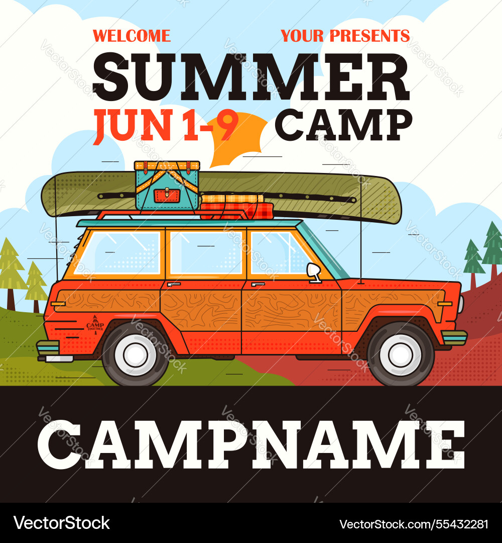 Adveture summer camp social media post template Vector Image