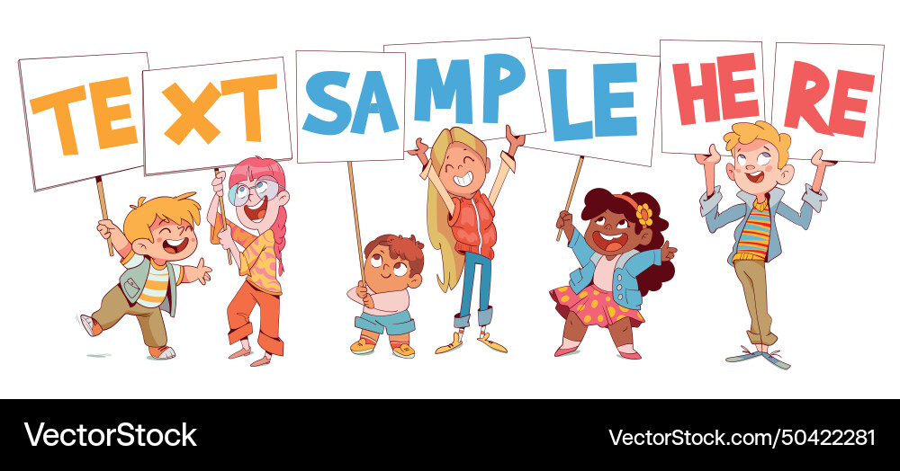 Children hold up signs ready template Royalty Free Vector
