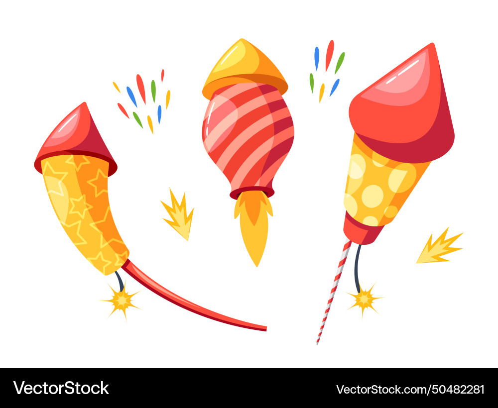Firework rockets with burning wicks pyrotechnic Vector Image