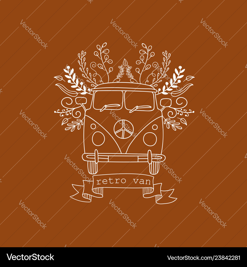 Floral-vintage-van-line-art Royalty Free Vector Image