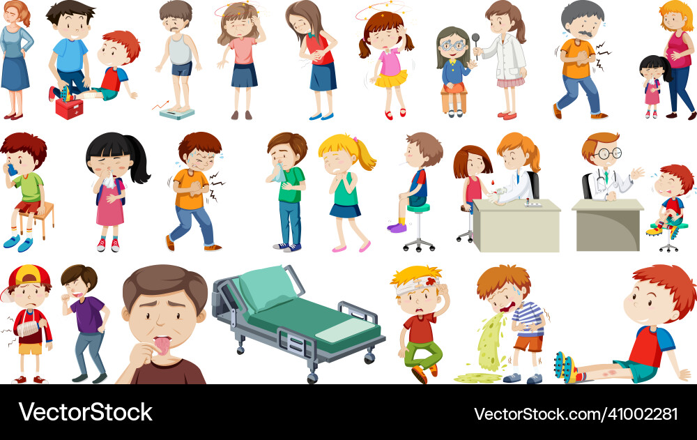 Set of sick people with different symptoms Vector Image
