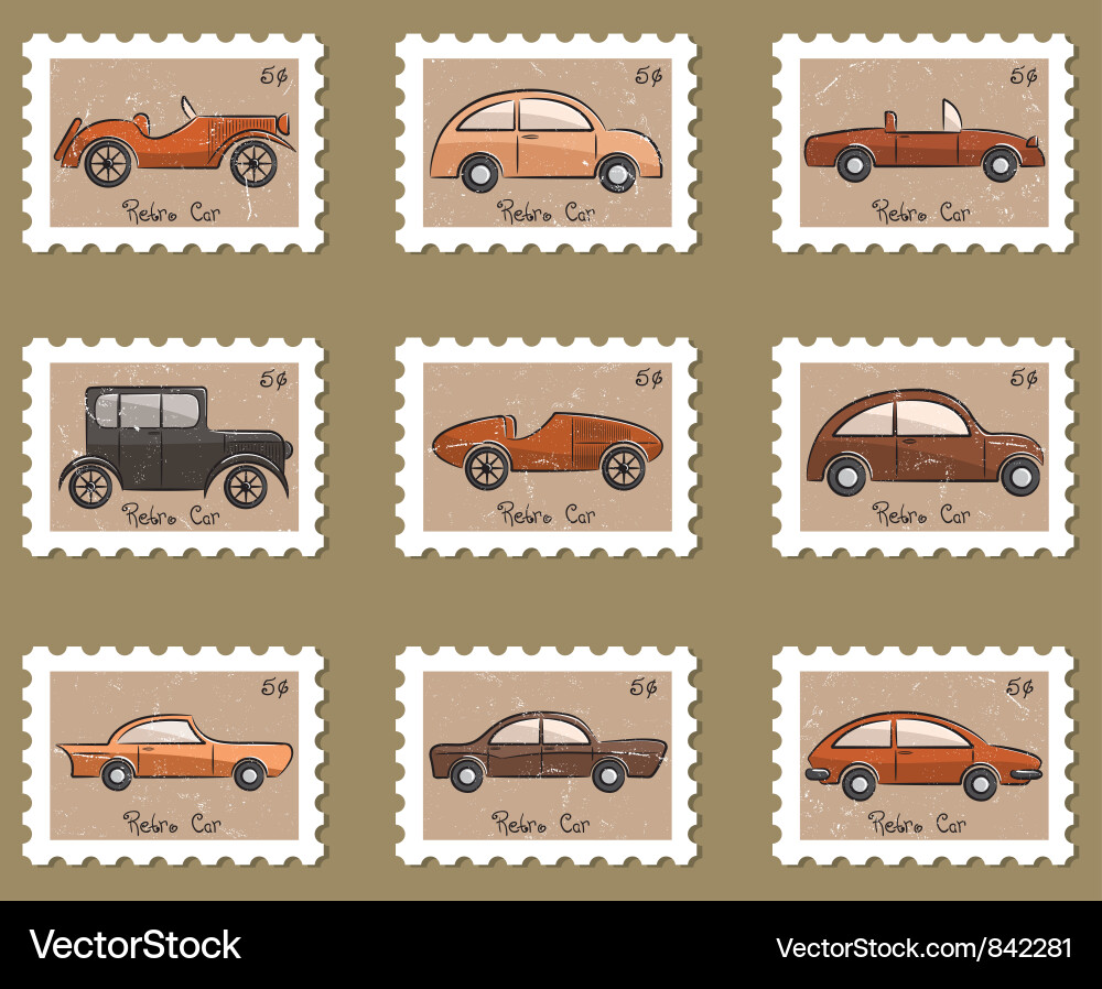Stamp retro cars collection Royalty Free Vector Image