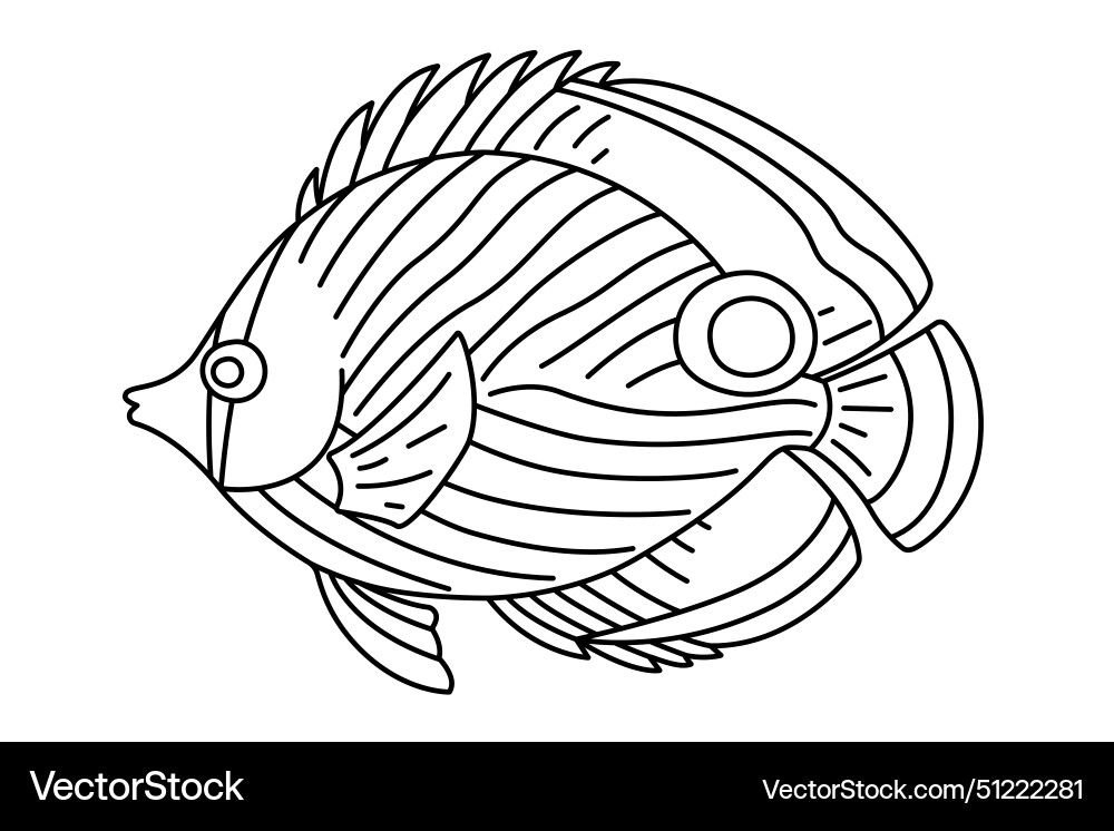 Tropical fish hand drawn line art coloring page Vector Image