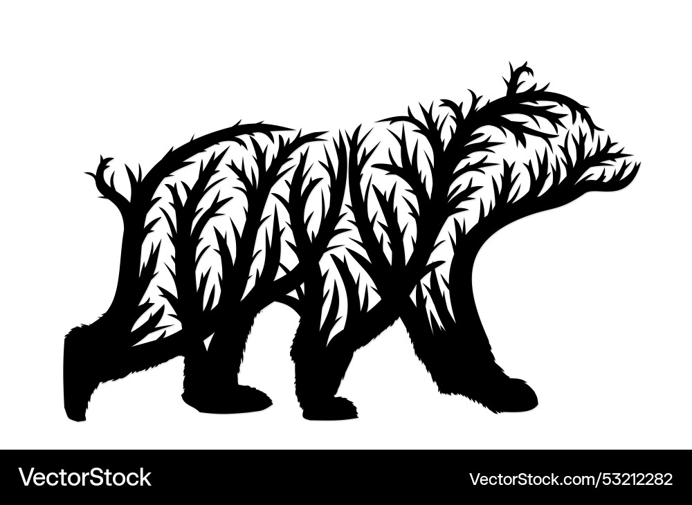 Bear with autumn forest Royalty Free Vector Image