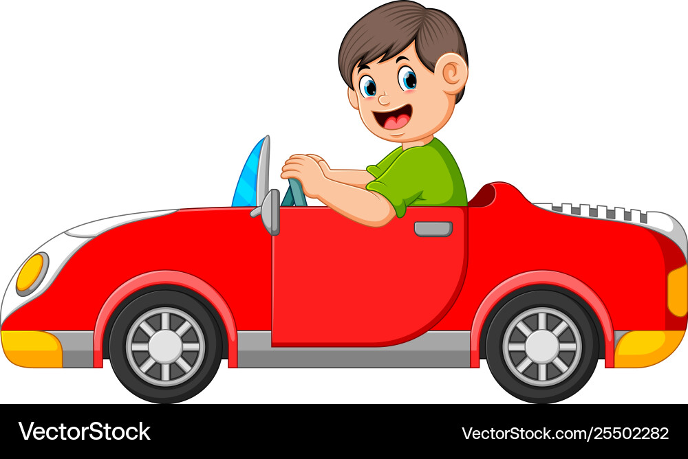 Boy is driving car with good posing Royalty Free Vector