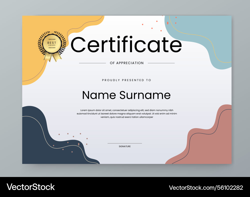 Colorful certificate design template with award Vector Image