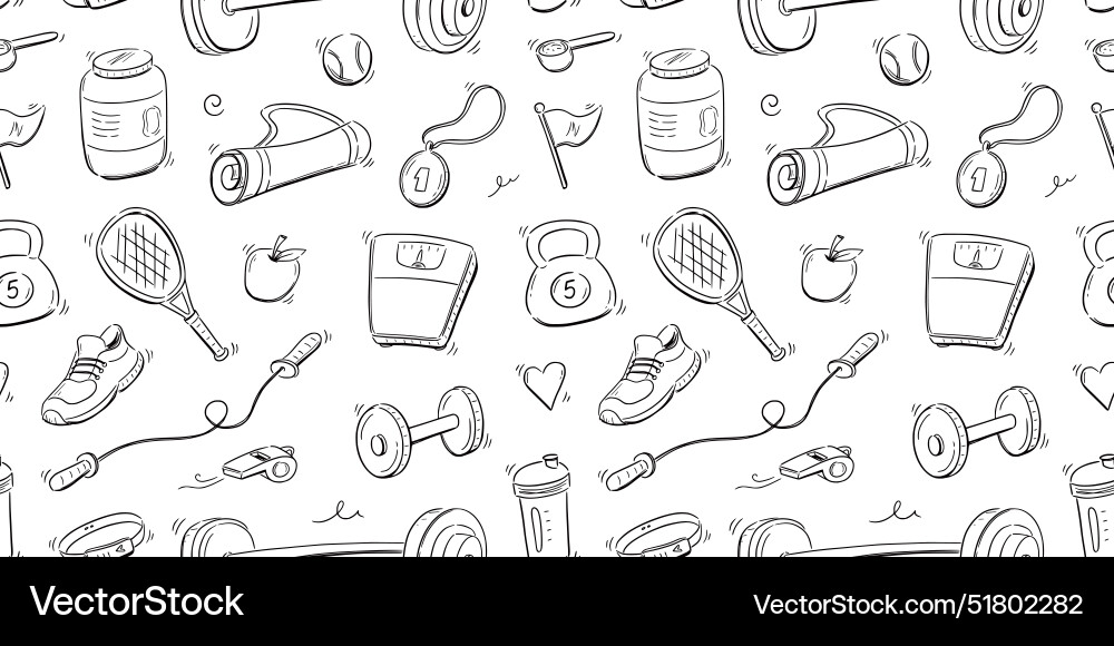 Doodle gym sketch health seamless pattern Vector Image