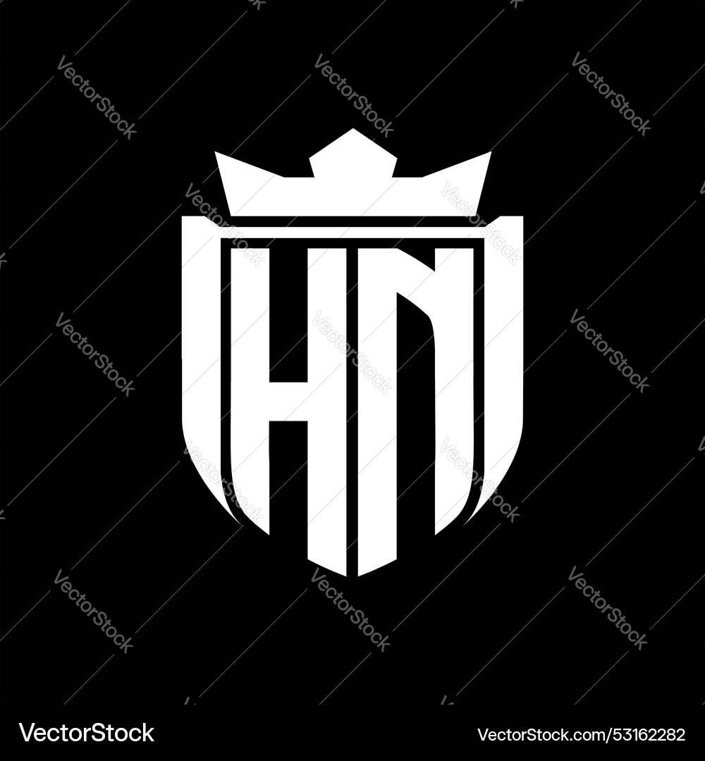 Hn letter logo shield shape inside badge Vector Image