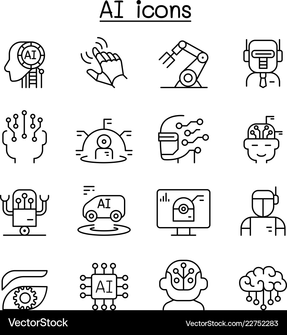 Ai artificial intelligence icon set in thin line Vector Image