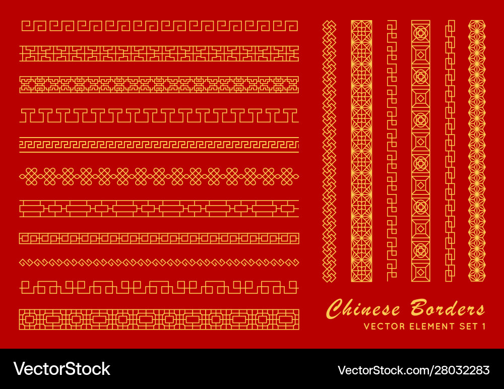 Asian border set in vintage style on red Vector Image