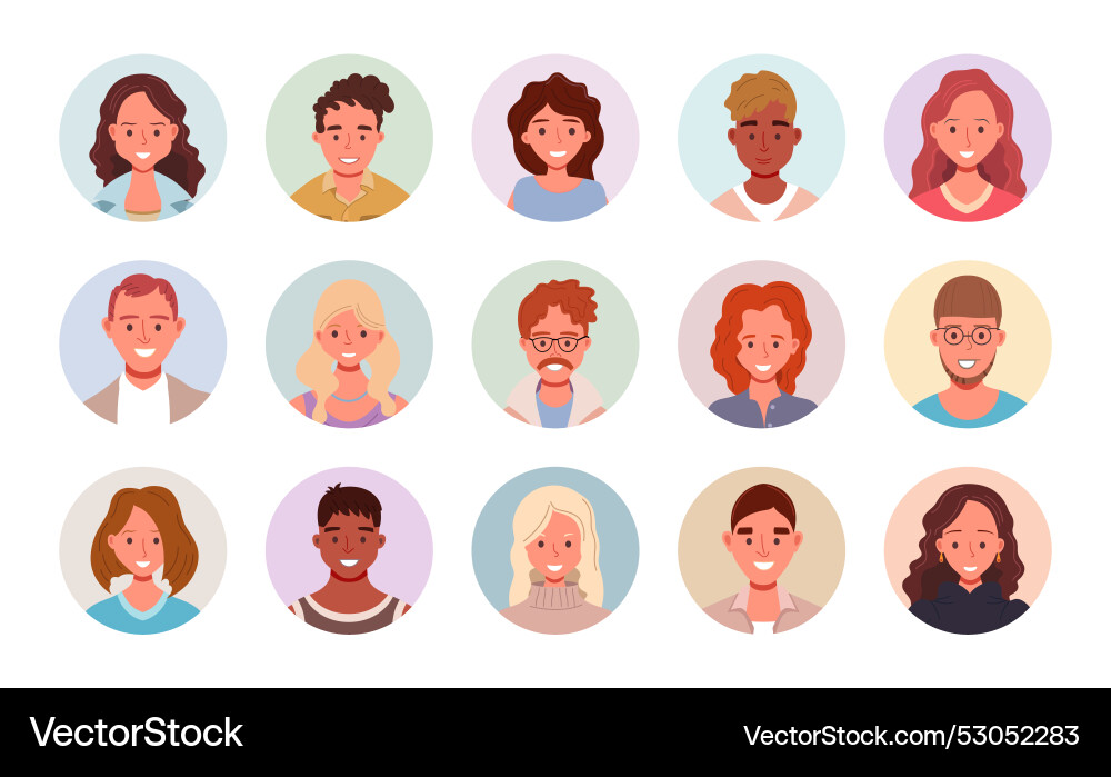 Diverse people avatars collection in circular icon