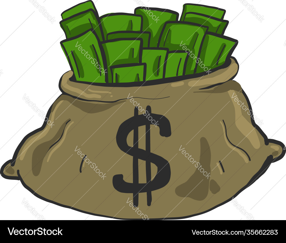 Money in a big bag on white background Royalty Free Vector