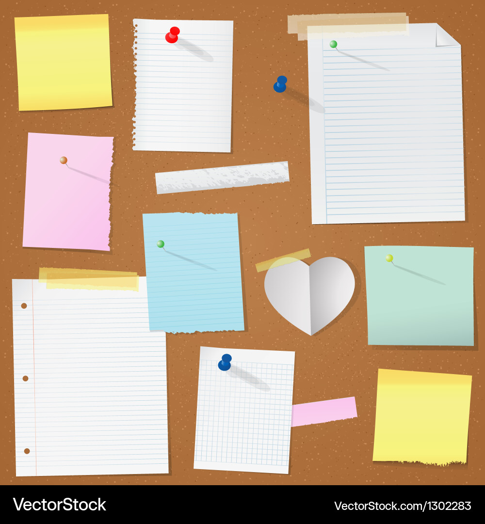 Paper notes on cork board Royalty Free Vector Image