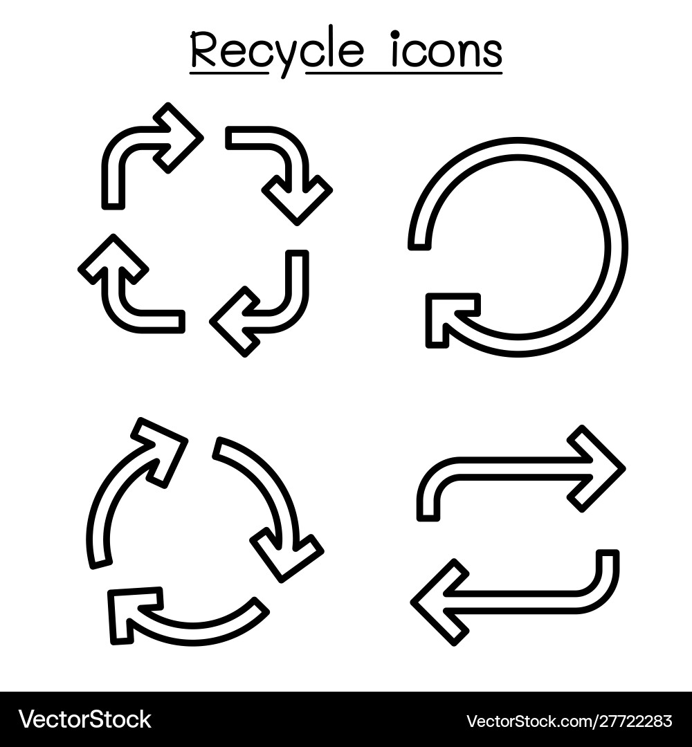 Recycle arrow icon set in thin line style Vector Image