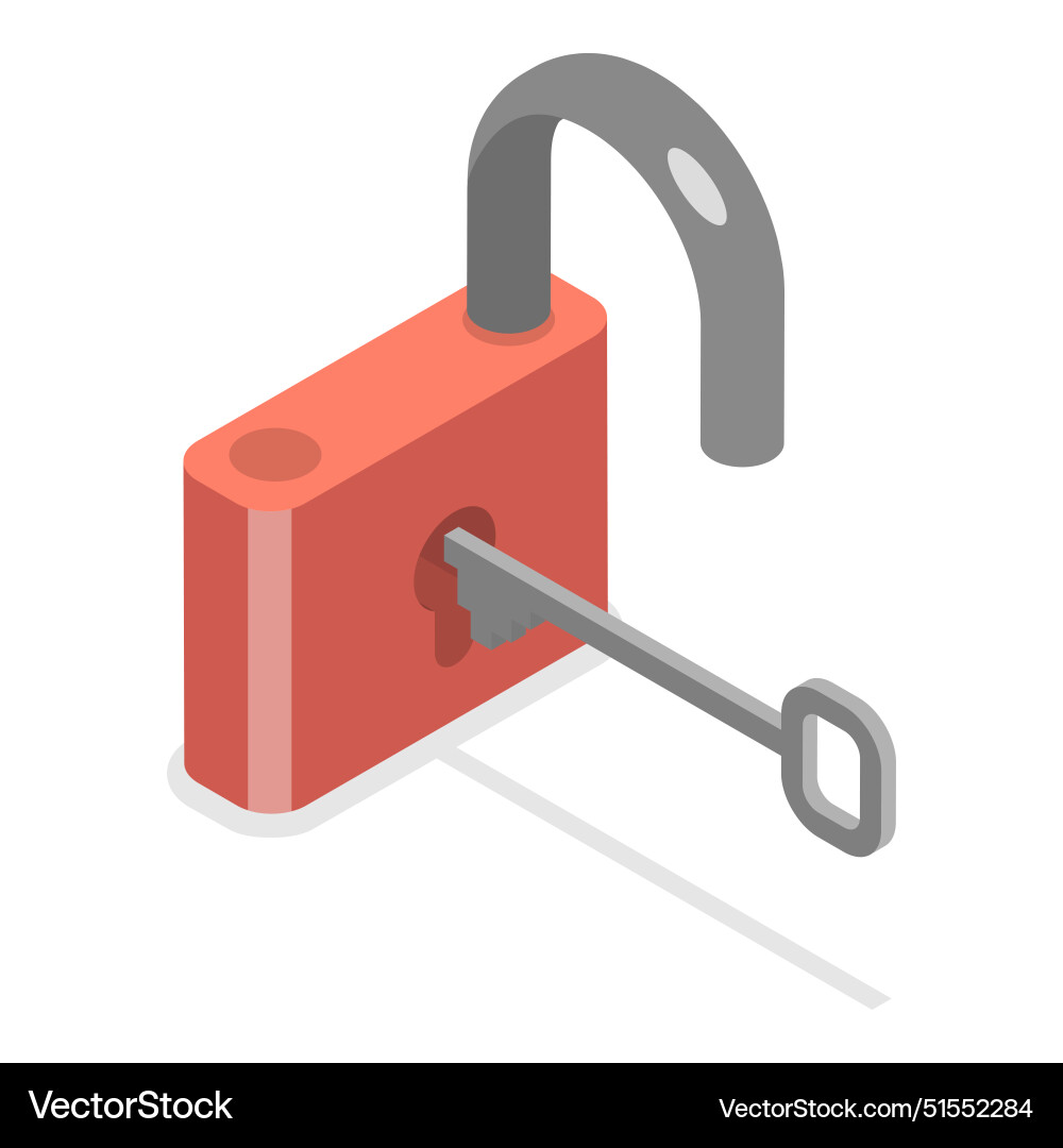 3d isometric flat icon of lock with key item 2 Vector Image