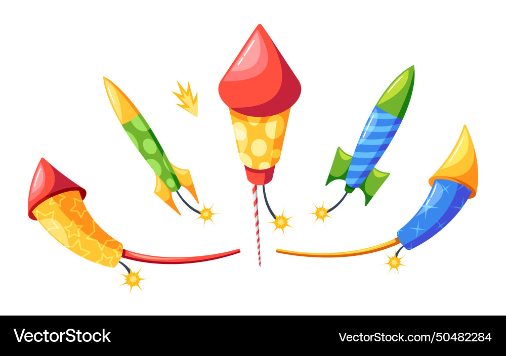 Firework rockets with burning wicks slender tubes Vector Image