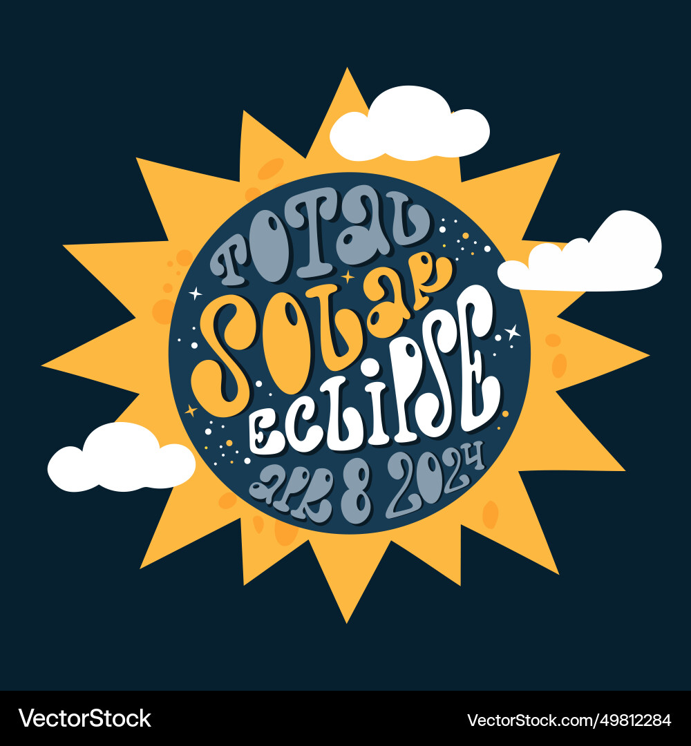 Hand drawn banner total solar eclipse april 8 2024